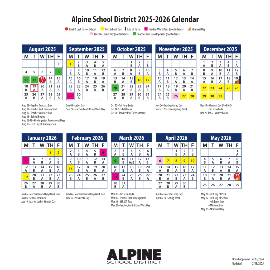 Alpine School District 2025–26 Parent Guide — Calendar, Breaks ...